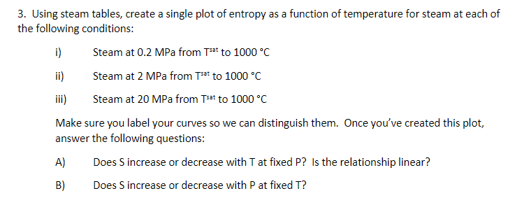 3. Using steam tables, create a single plot of | Chegg.com