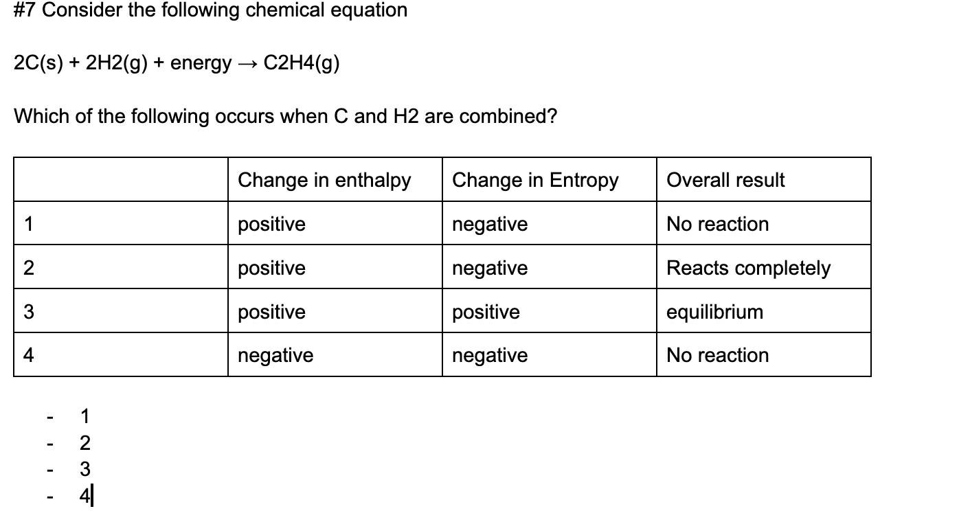 Solved \#7 Consider the following chemical equation | Chegg.com