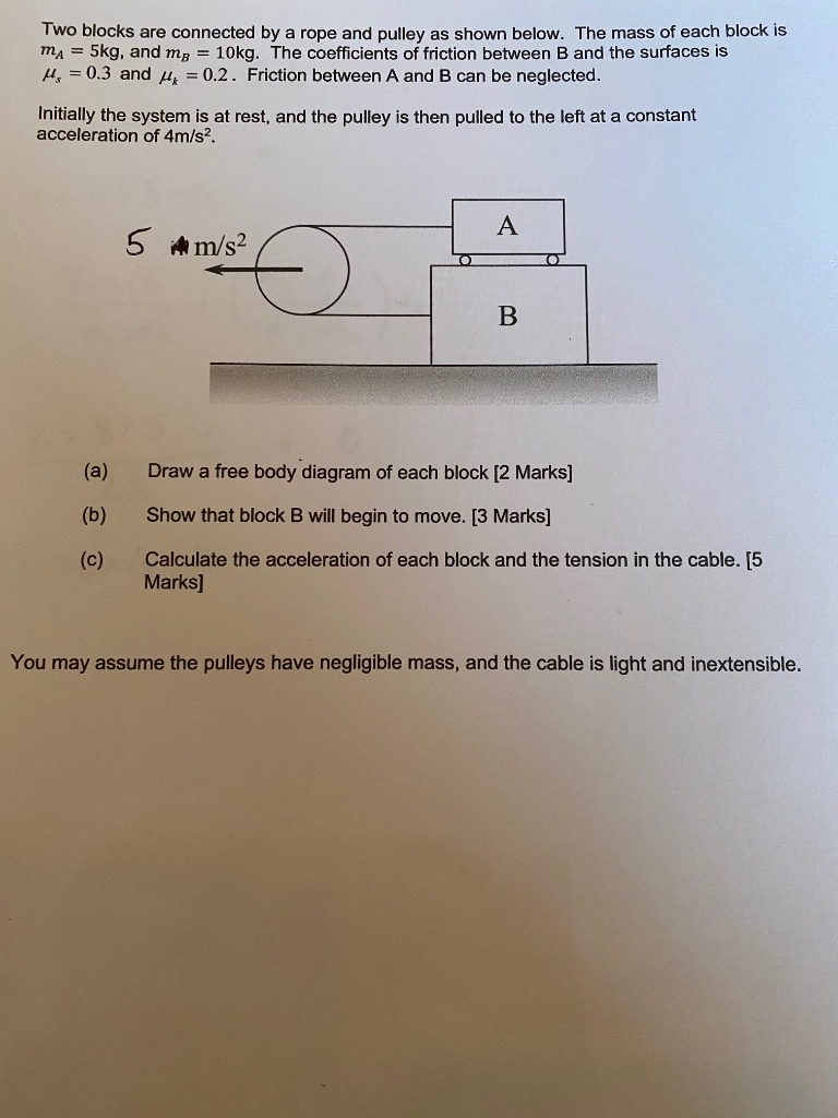 Solved Two blocks are connected by a rope and pulley as | Chegg.com
