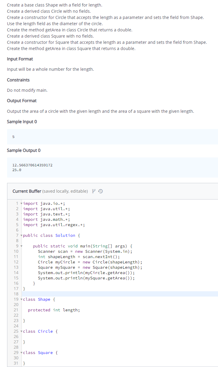 Solved Create A Base Class Shape With A Field For Length 