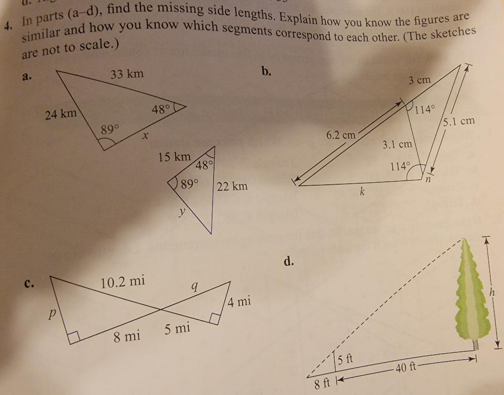 Solved 4. In parts (a−d), find the missing side lengths. | Chegg.com
