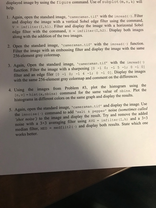 Solved displayed image by using the figure command. Use of | Chegg.com