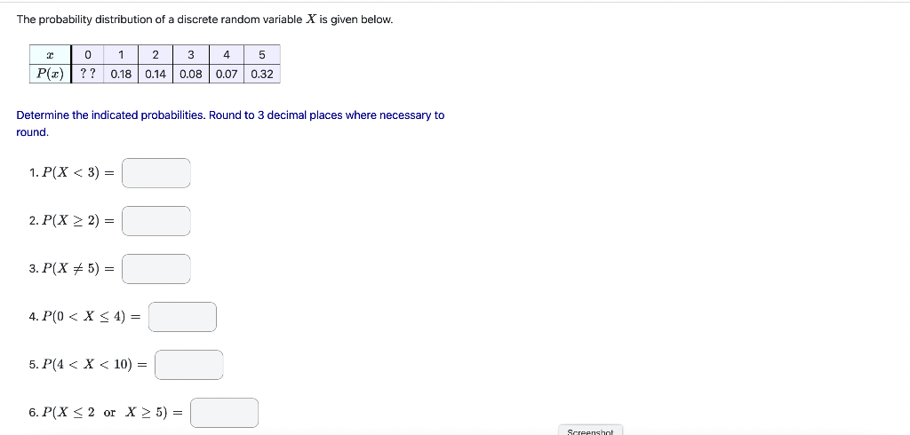 Solved The probability distribution of a discrete random | Chegg.com