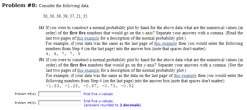 Solved Problem #8: Consider the following data. 30,30, 39, | Chegg.com