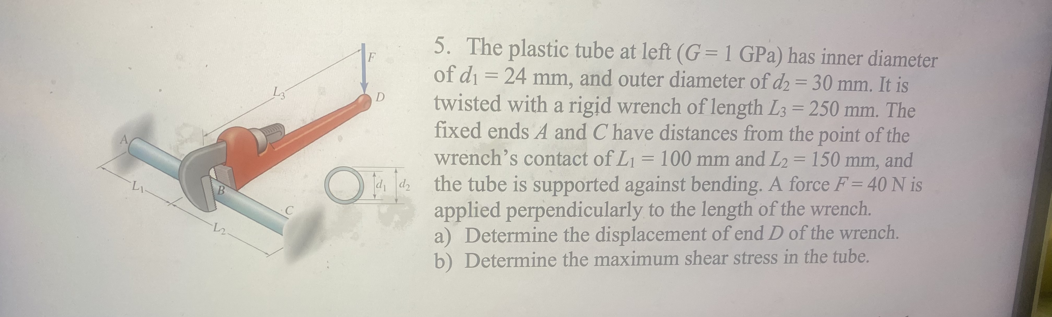 Solved 5. The plastic tube at left (G=1GPa) has inner | Chegg.com