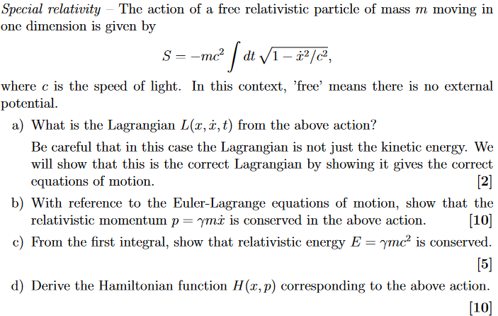 Solved Special relativity - The action of a free | Chegg.com