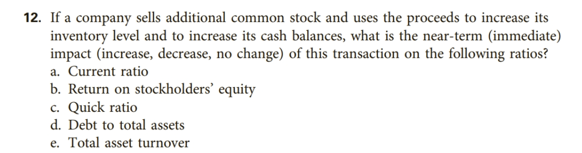 12. If a company sells additional common stock and | Chegg.com