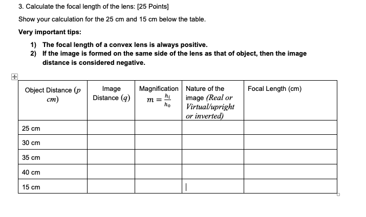 Solved 3. Calculate the focal length of the lens: [25 | Chegg.com