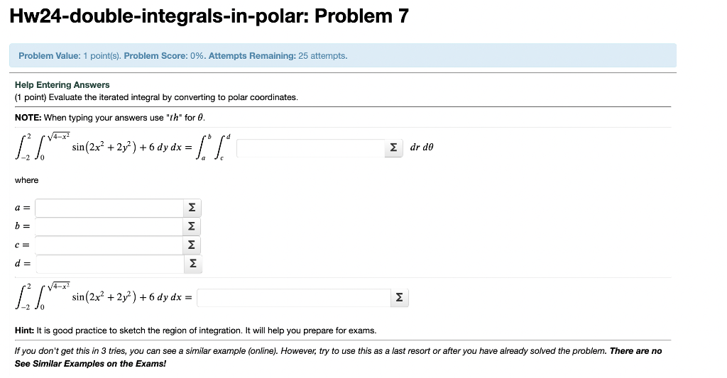 Solved Hw24-double-integrals-in-polar: Problem 7 Problem | Chegg.com
