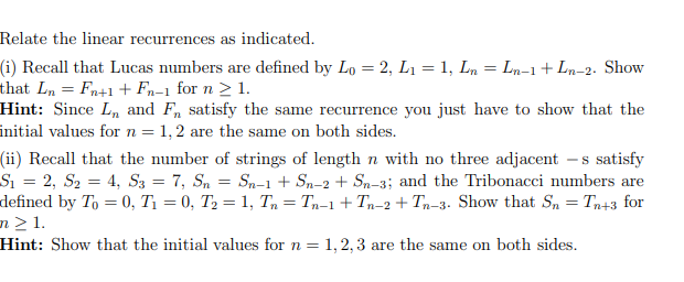 Solved Relate the linear recurrences as indicated. (i) | Chegg.com