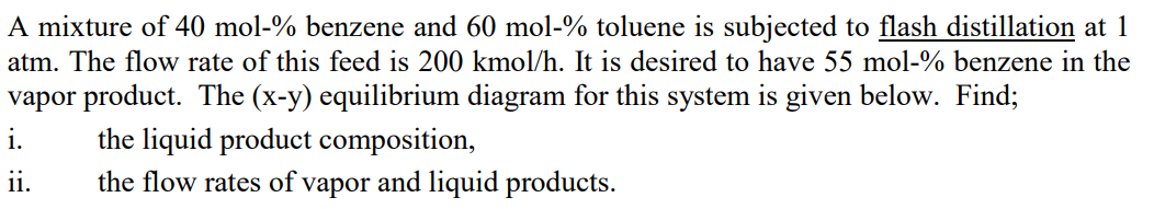 Solved A mixture of 40 mol-% benzene and 60 mol-% toluene is | Chegg.com