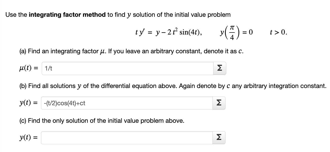 Solved Use the integrating factor method to find y solution | Chegg.com