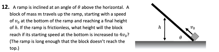 Solved 12. A ramp is inclined at an angle of above the | Chegg.com