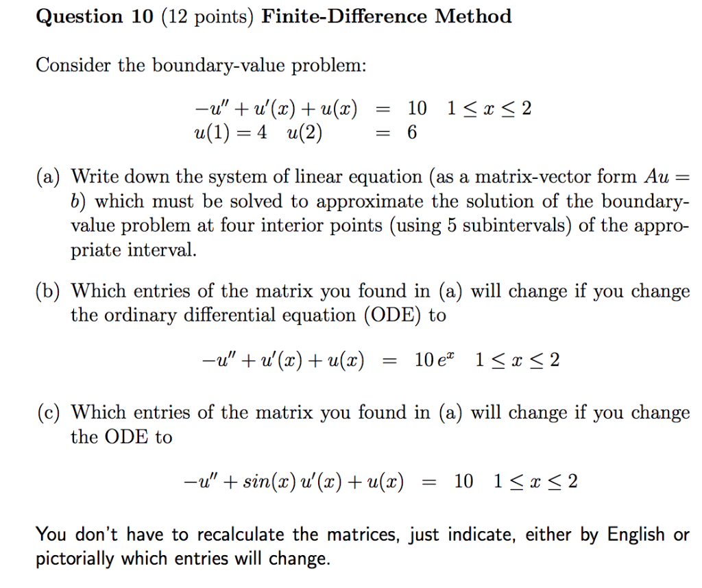 Solved Question 10 12 Points Finite Difference Method