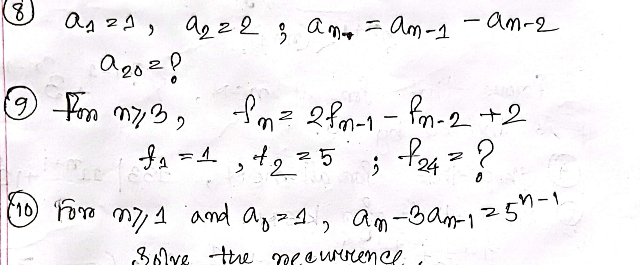 Solved a1=1,a2=2;an−=an−1−an−2a20=? (9) For | Chegg.com