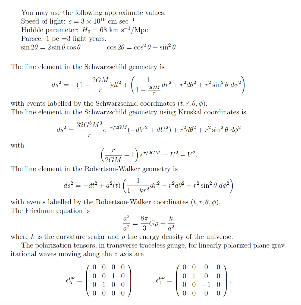 Solved 6) Black Hole Using Kruskal Coordinates 20 points For | Chegg.com