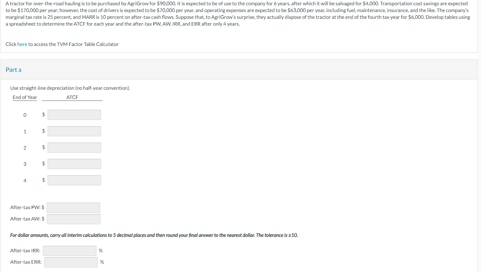 Solved a spreadsheet to determine the ATCF for each year and | Chegg.com