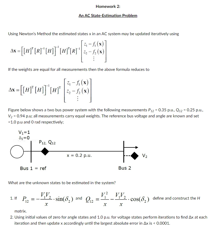 Solved An AC State-Estimation Problem Some help on | Chegg.com