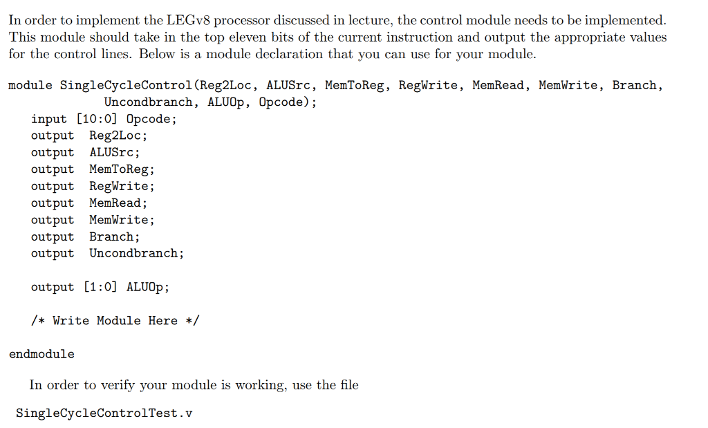 In order to implement the LEGv8 processor discussed | Chegg.com