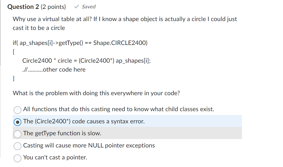 Solved Why use a virtual table at all? If I know a shape | Chegg.com