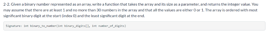 Solved 2 2 Given Binary Number Represented Array Write Function Takes Array Size Parameter
