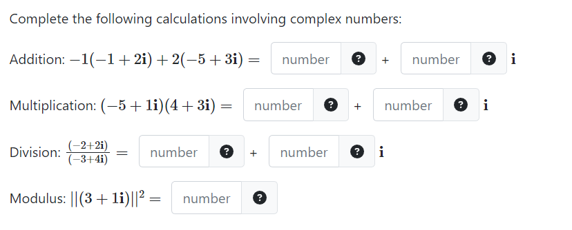 Solved Complete the following calculations involving complex | Chegg.com