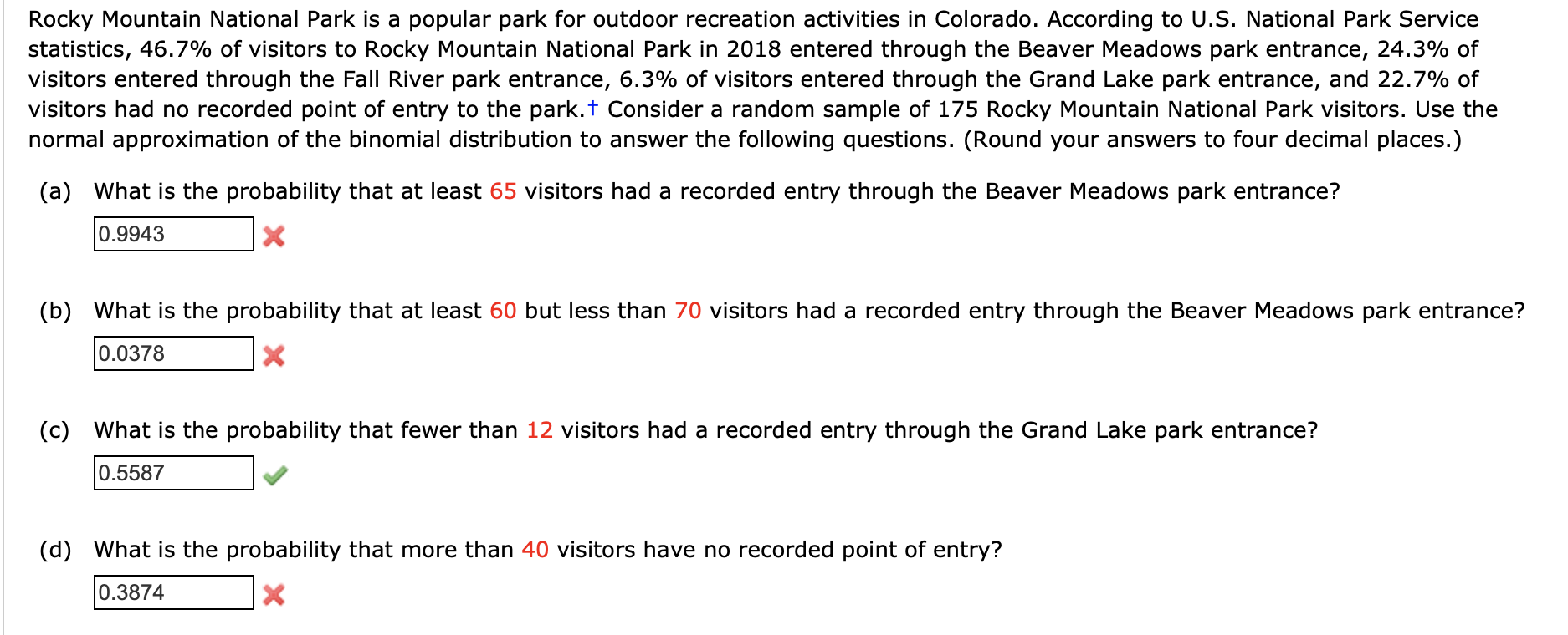 Solved Rocky Mountain National Park is a popular park for | Chegg.com