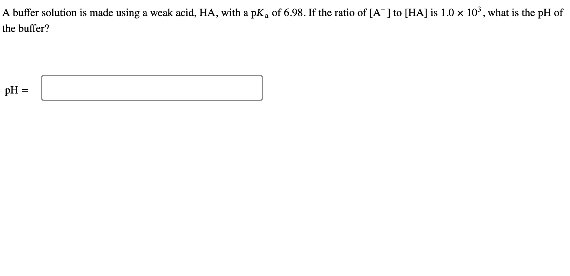 Solved A buffer solution is made using a weak acid, HA, with | Chegg.com
