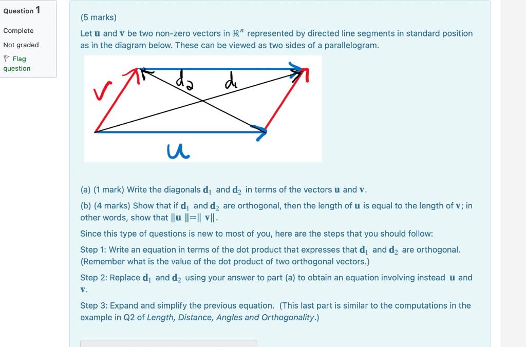 Solved (5 marks) Let u and v be two non-zero vectors in Rn | Chegg.com