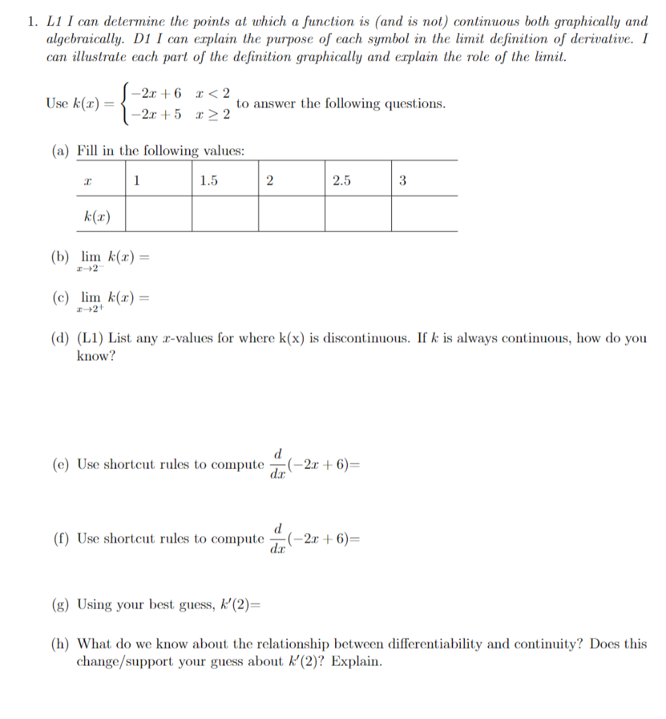 Solved 1. L1 I can determine the points at which a function | Chegg.com