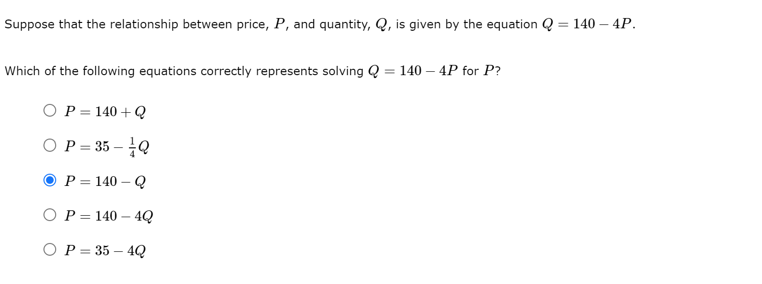 Solved Suppose that the relationship between price, P, and | Chegg.com