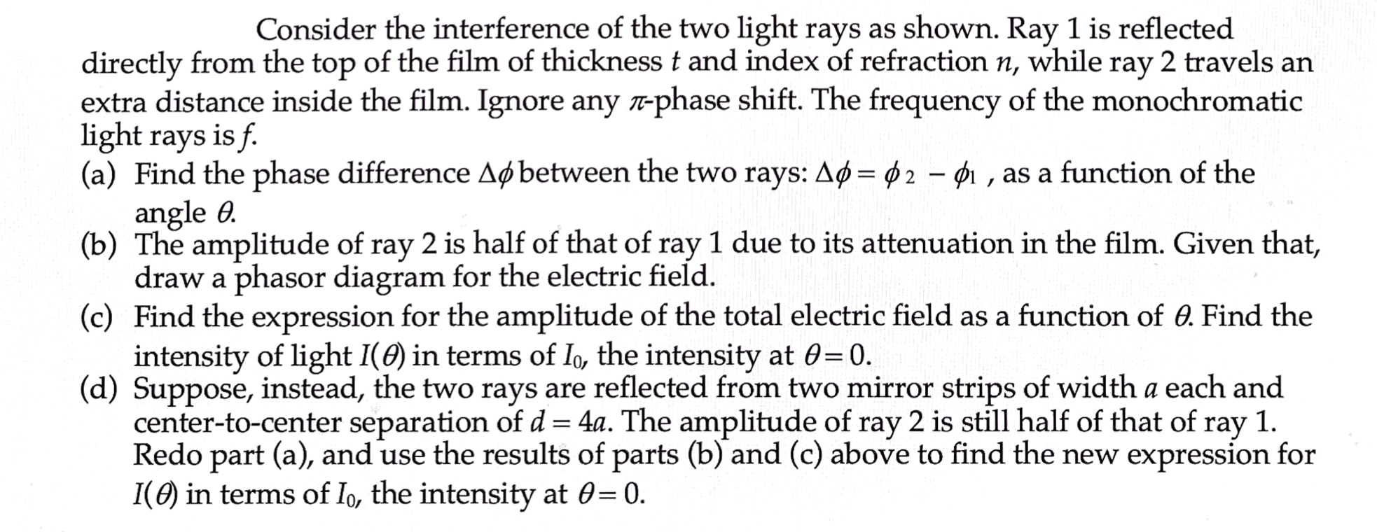 Solved Consider the interference of the two light rays as | Chegg.com