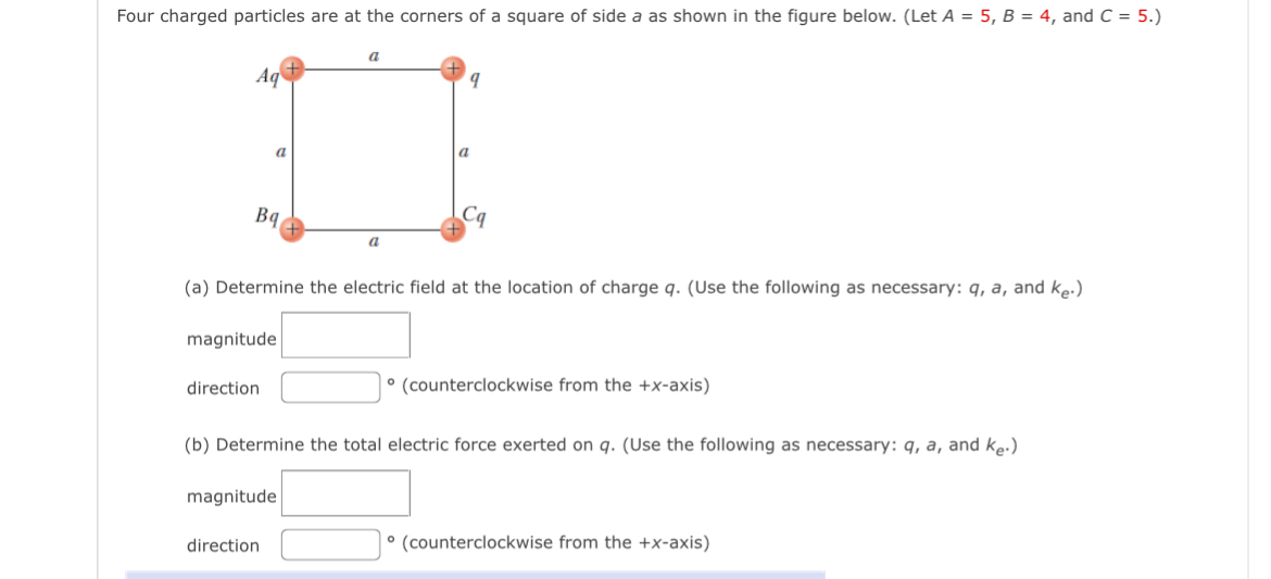 Solved Four charged particles are at the corners of a square | Chegg.com
