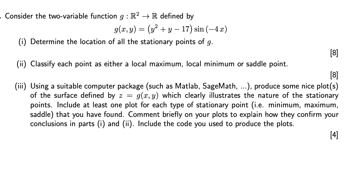 Solved Consider the two-variable function g:R2→R defined by | Chegg.com