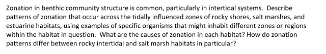 Solved Zonation in benthic community structure is common, | Chegg.com