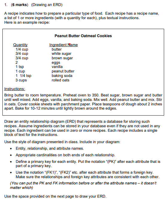 (6 ﻿marks) (Drawing an ERD)A recipe indicates how to | Chegg.com