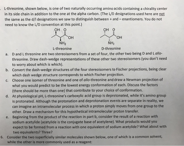 Solved L-threonine, shown below, is one of two naturally | Chegg.com