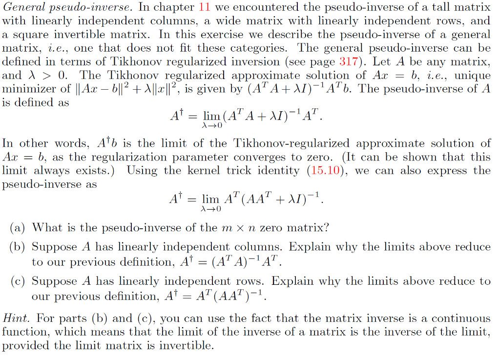 we encountered the pseudo-inverse of a tall | Chegg.com