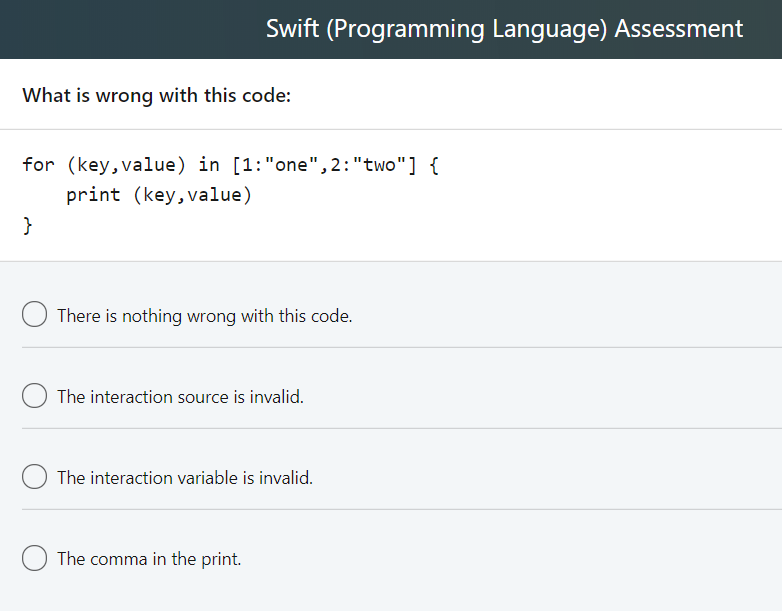 Solved Swift (Programming Language) Assessment What is wrong | Chegg.com