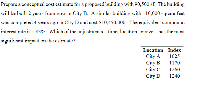 Solved Prepare A Conceptual Cost Estimate For A Proposed