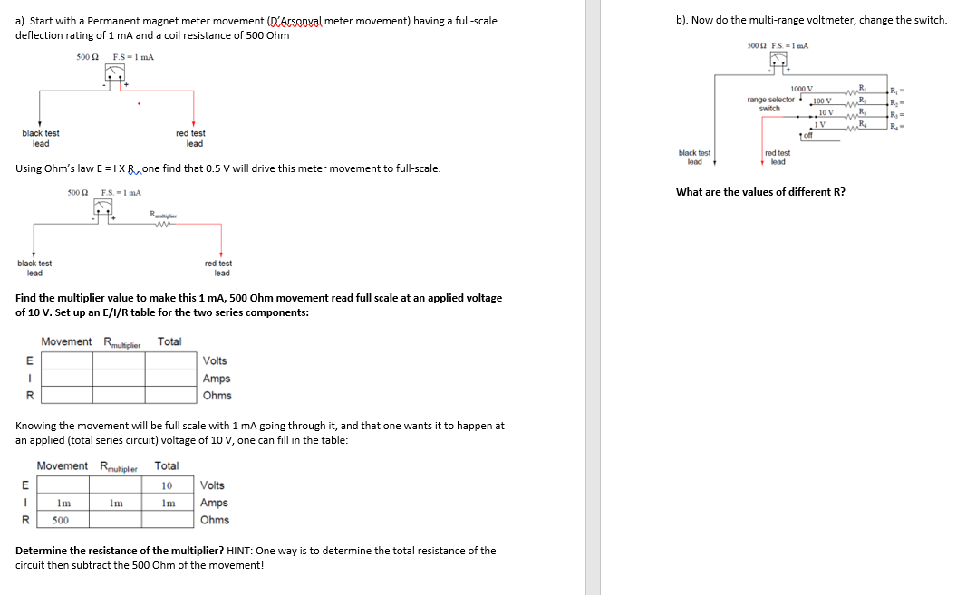 Solved b). Now do the multi-range voltmeter, change the | Chegg.com