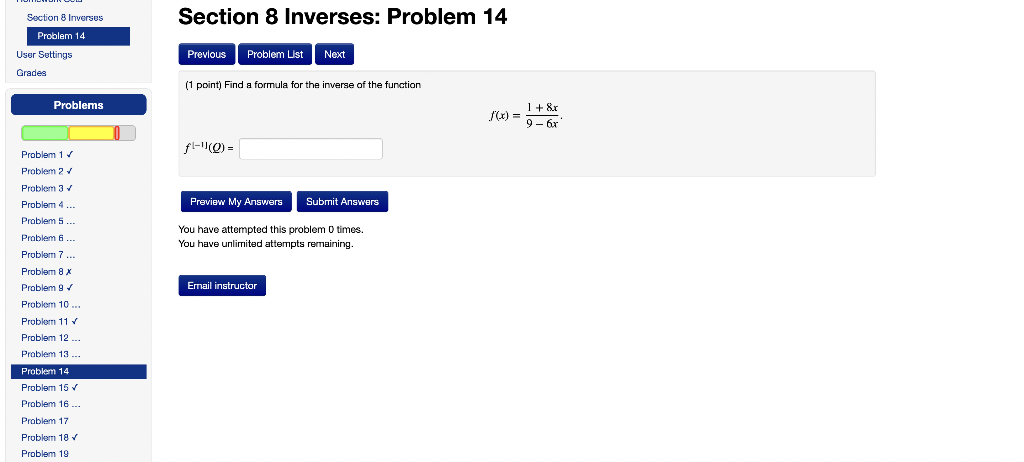 Solved Section 8 Inverses Problem 14 User Settings Grades | Chegg.com