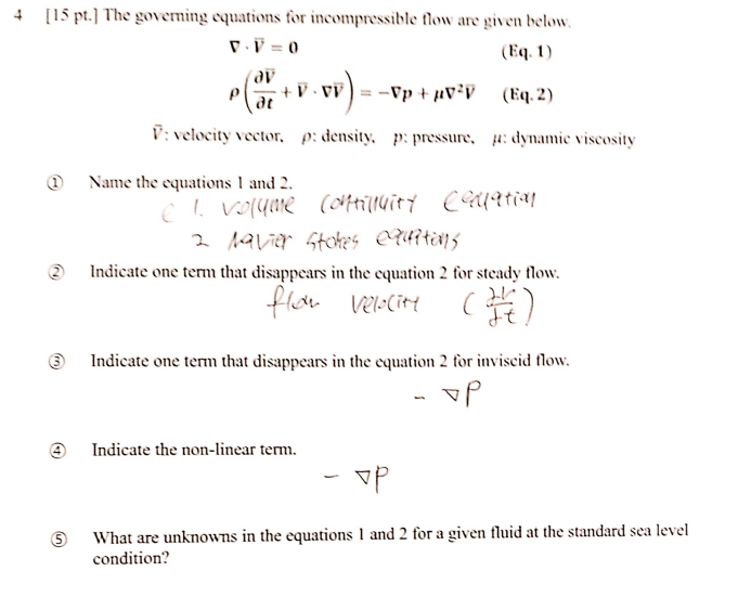 Solved 4 [15 pt.) The governing equations for incompressible | Chegg.com