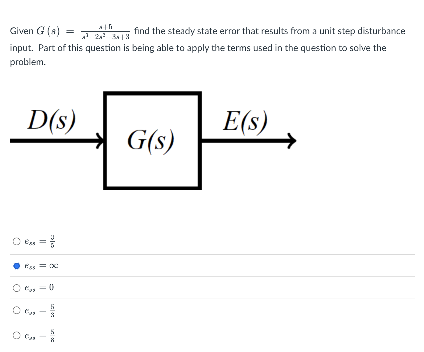 Solved Given G(s)=s+5s3+2s2+3s+3 ﻿find the steady state | Chegg.com
