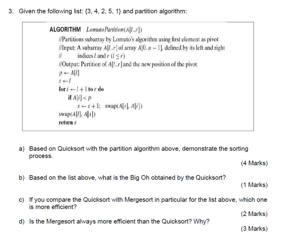 Solved 3. Given the following list: {3,4,2,5,1} and | Chegg.com Solved 3. Given the following list: {3,4,2,5,1} and | Chegg.com