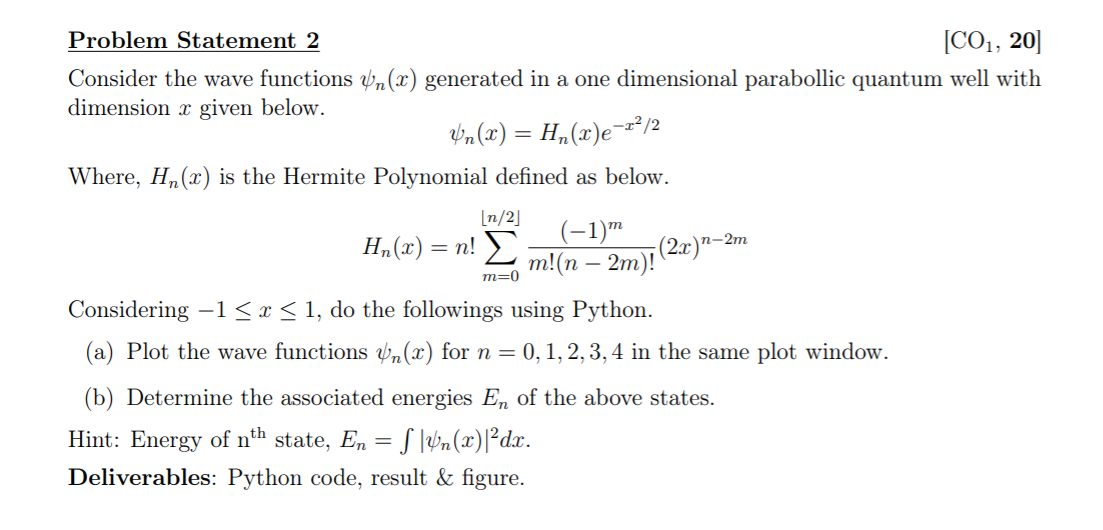 Solved Problem Statement 2 [CO1, 20) Consider the wave | Chegg.com