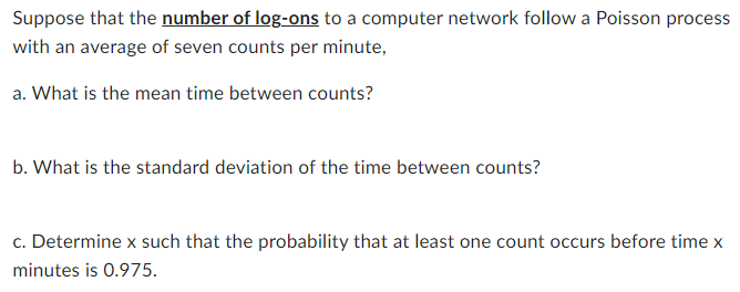 Solved Suppose that the number of log-ons to a computer | Chegg.com