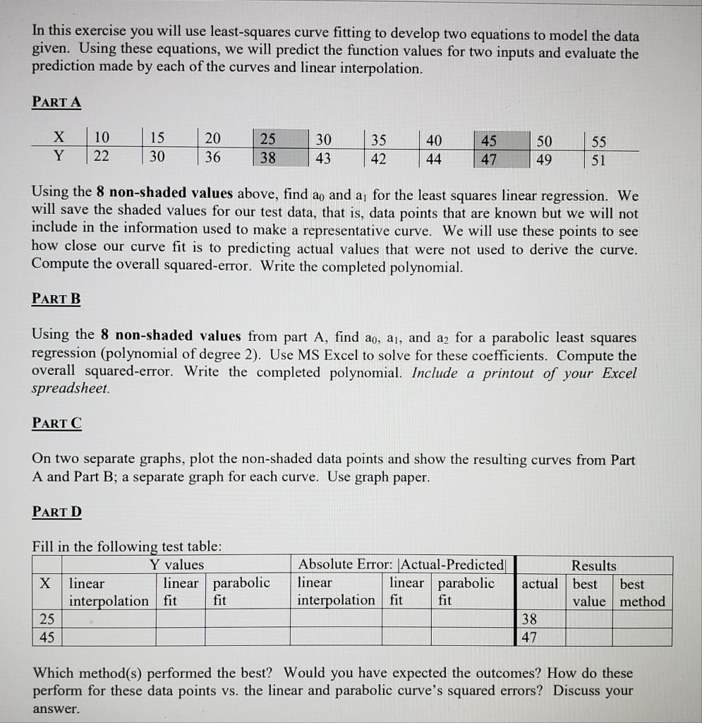 Solved In this exercise you will use least-squares curve | Chegg.com