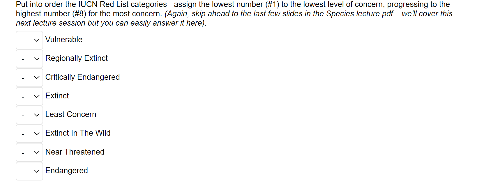 Solved Put into order the IUCN Red List categories - assign | Chegg.com