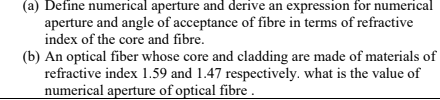 Solved (a) Define numerical aperture and derive an | Chegg.com